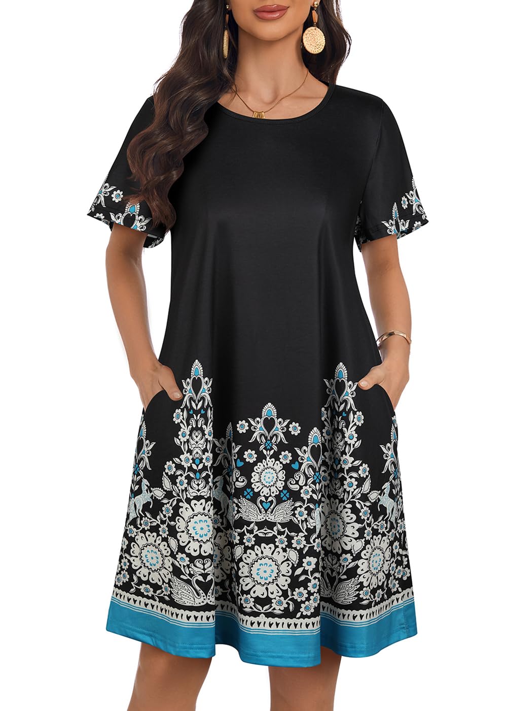 My Sky Women Summer Dresses Casual Short Sleeves Tshirt Cute Flowy ...