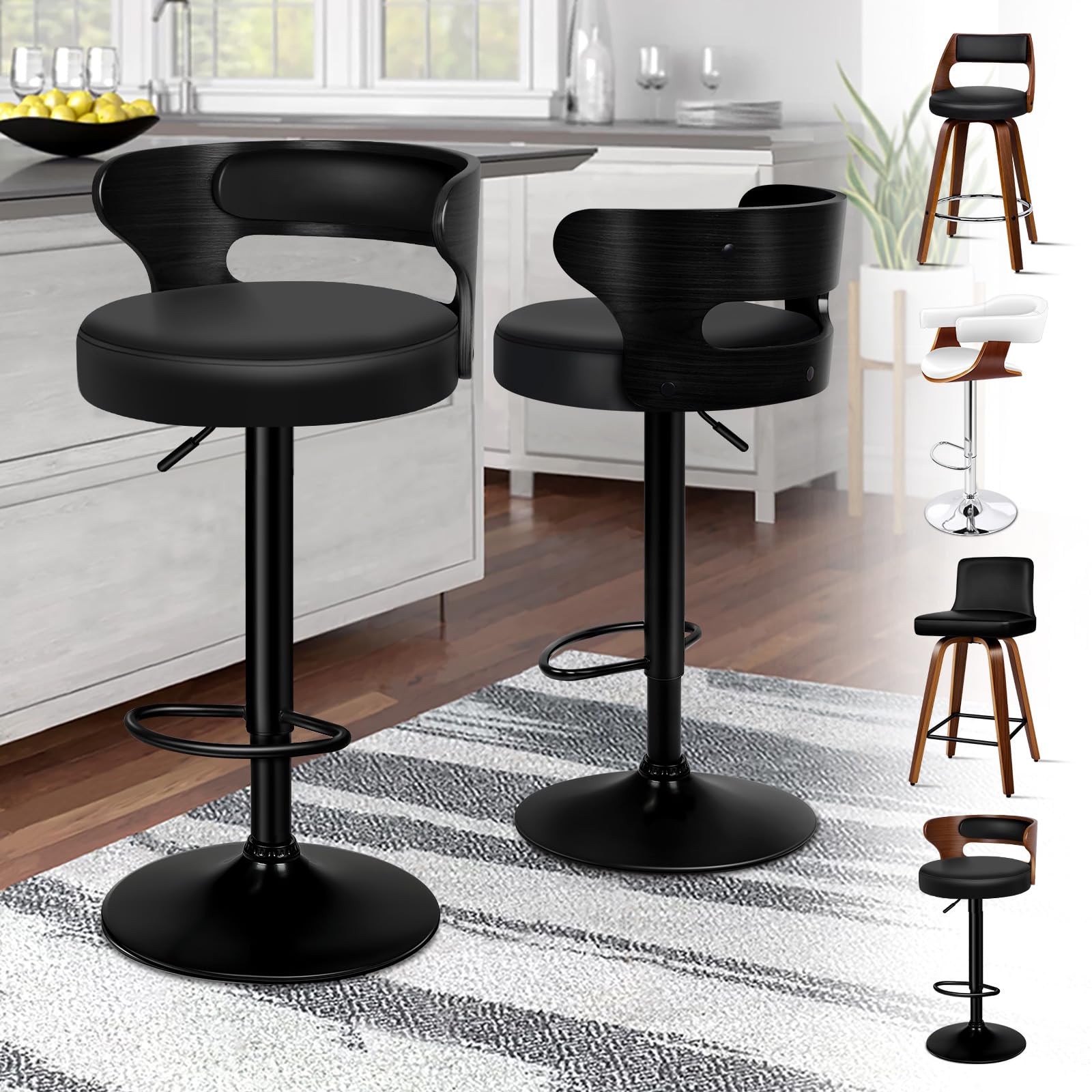 ALFORDSON Bar Stools Set of 2, Comfy Barstools PU Leather, 360° Swivel ...