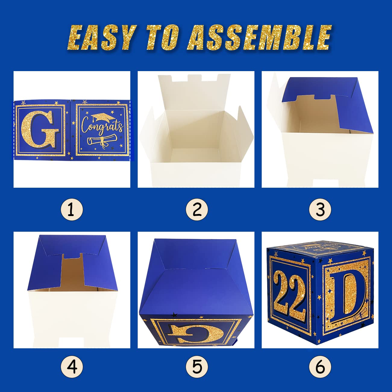 Buy Graduation Card Box Class of 2022- Set of 4 Royal Blue and Gold ...