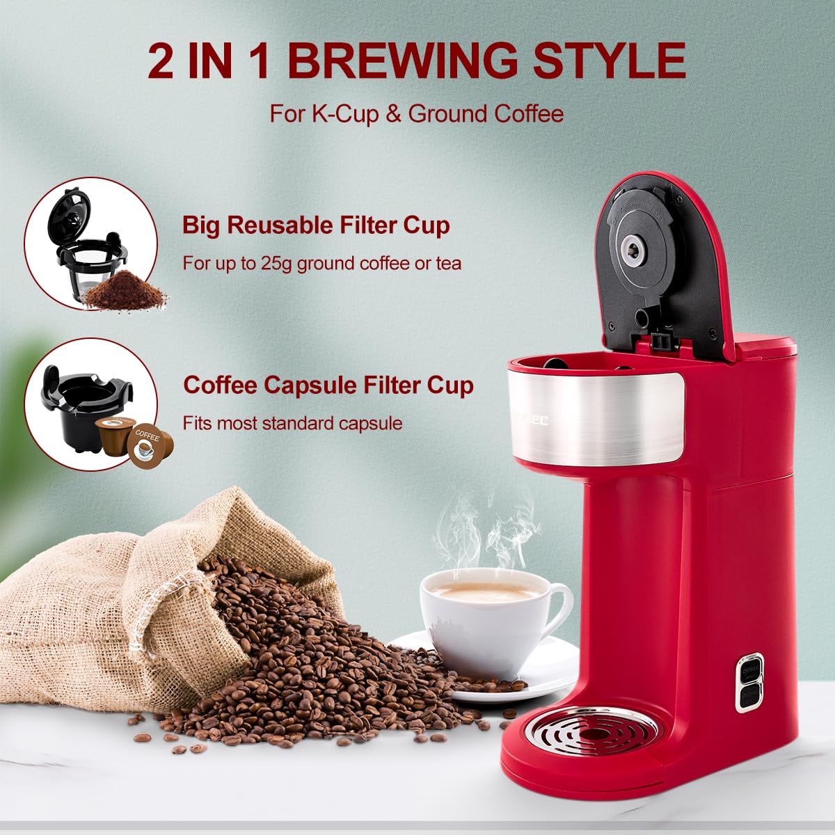 2-Way Single Serve Coffee Maker Brewer for Capsule and Ground Coffee ...
