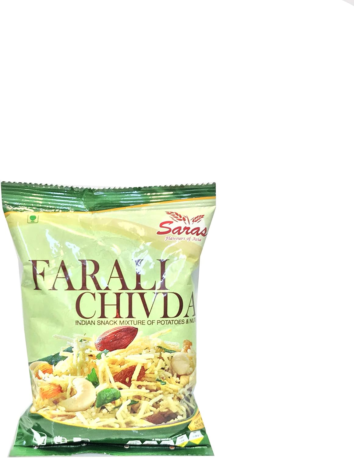 Saras Indian Snakcs Namkeen Crisps- 50+ Varieties (Farali Chevda 200G ...