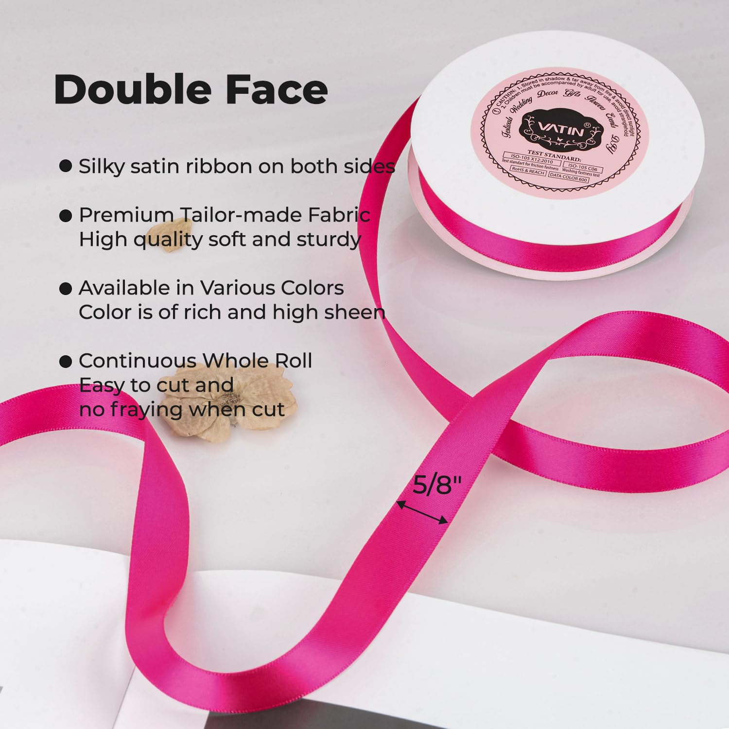 Snapklik.com : VATIN Double Face Shocking Pink Satin Ribbon 5/8 ...