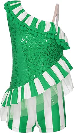 Amazon.com: Doomiva Kids Candy Cane Costume Girls Sequins Dance Unitard ...