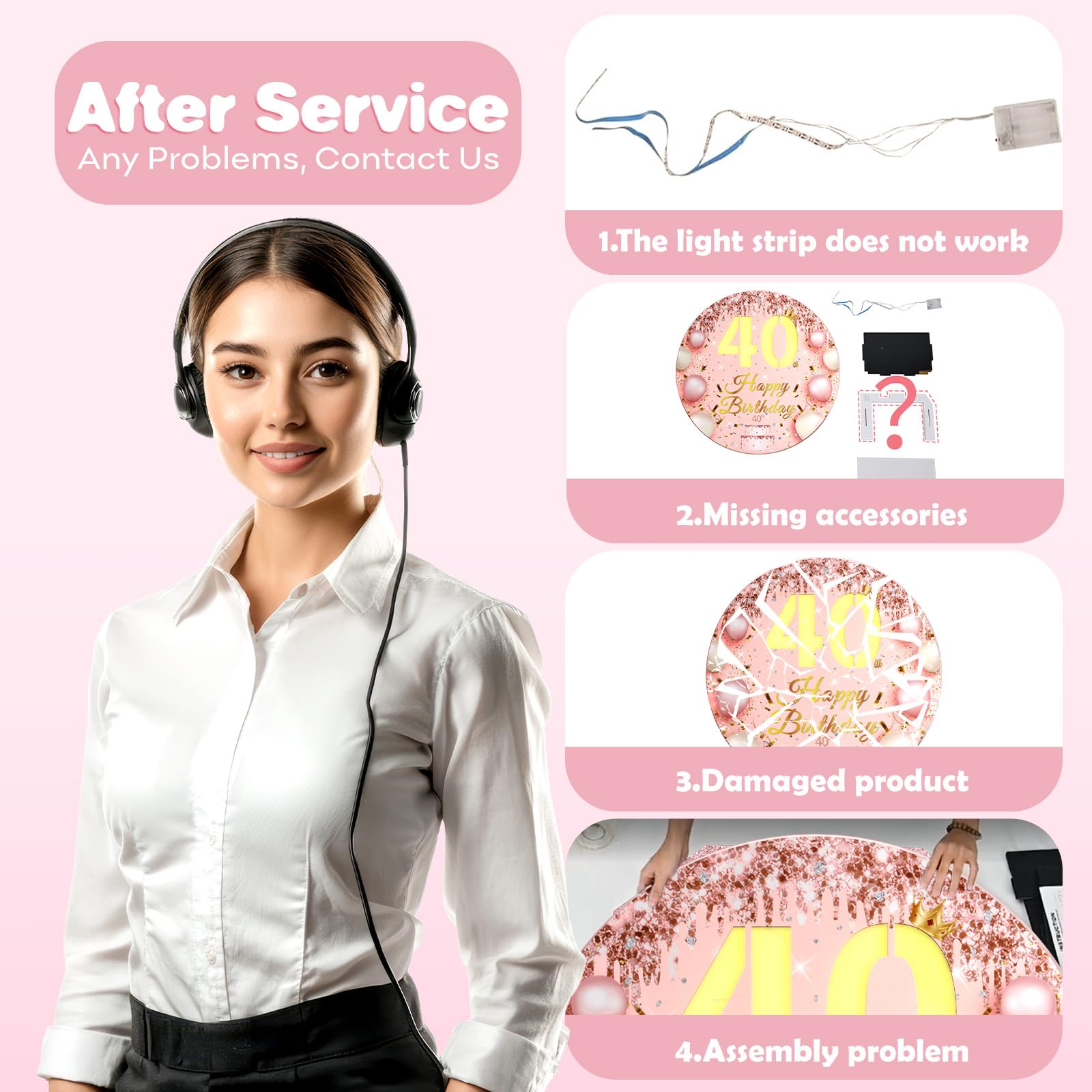 Snapklik.com : 40th Birthday Decorations For Her, Rose Gold Light Up 40 ...