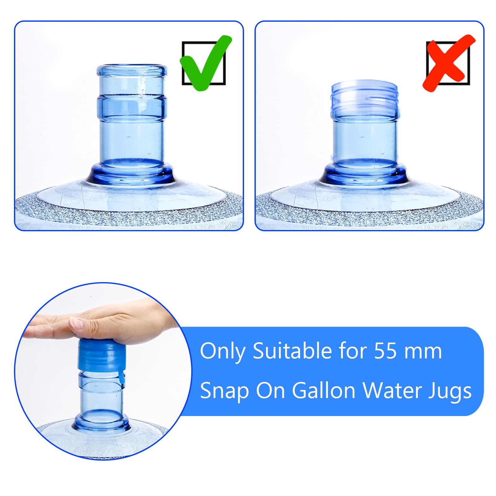 Snapklik.com : 100 Pack Water Bottle Caps, 55mm 3&5 Gallon Non Spill ...