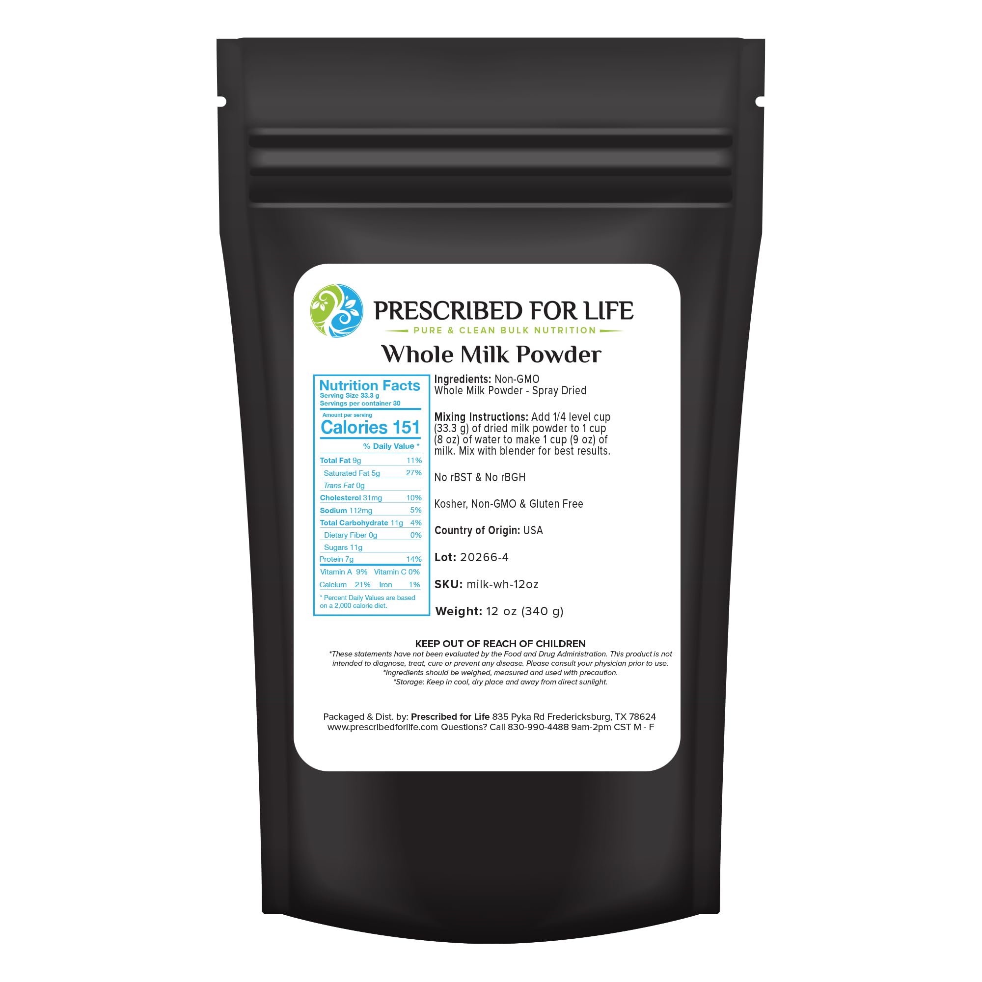 Amazon.com : Prescribed For Life Dry Milk Powder, USDA Grade A Whole ...