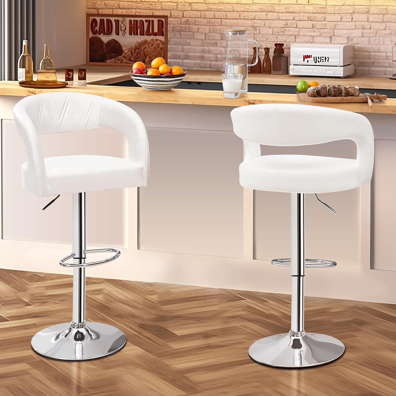 Amazon.com: VECELO Bar Stools Set of 2 Swivel Adjustable Modern Pu ...