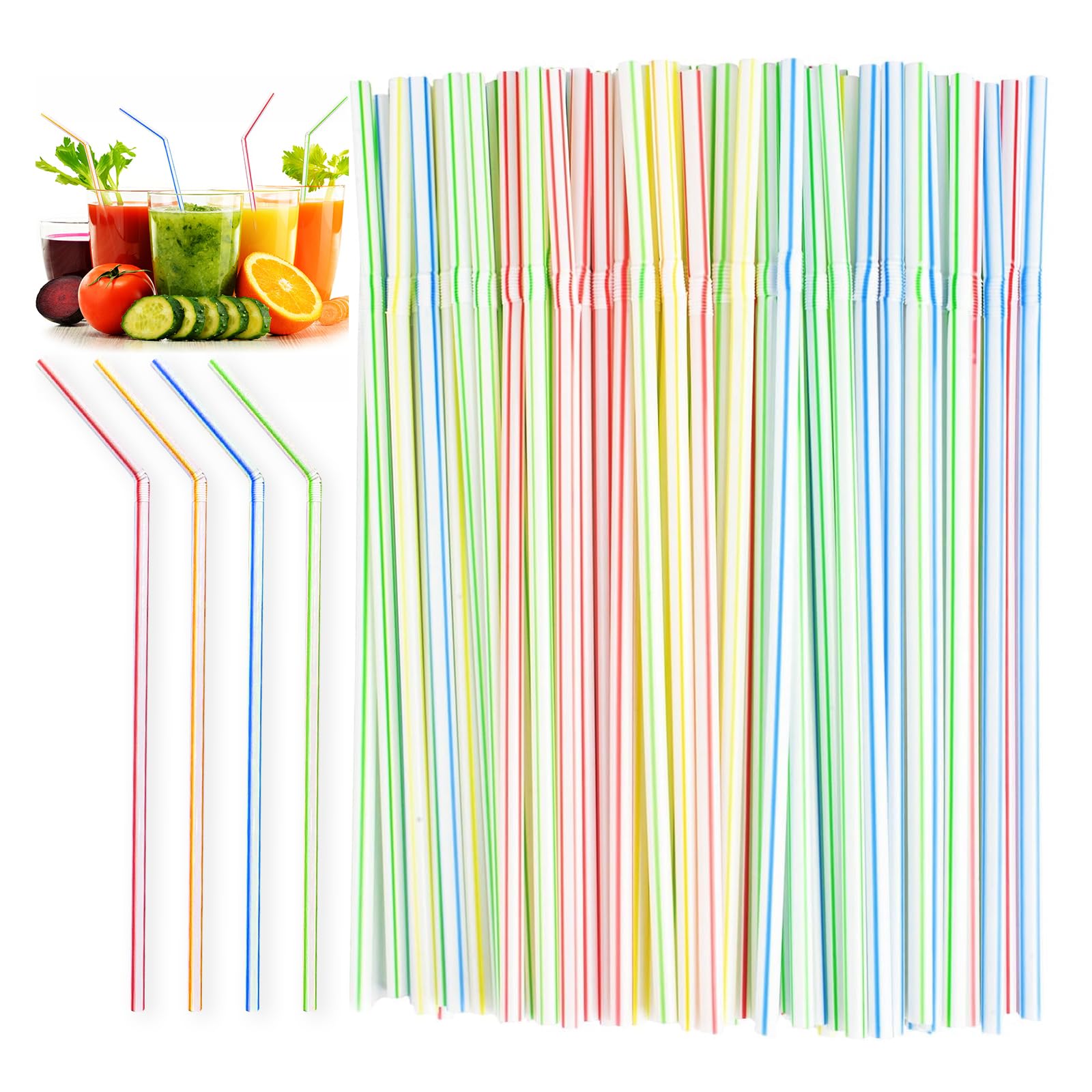 100 PCS Straws, 20cmLong, Multiple Colors Straws,Stripes Multiple ...