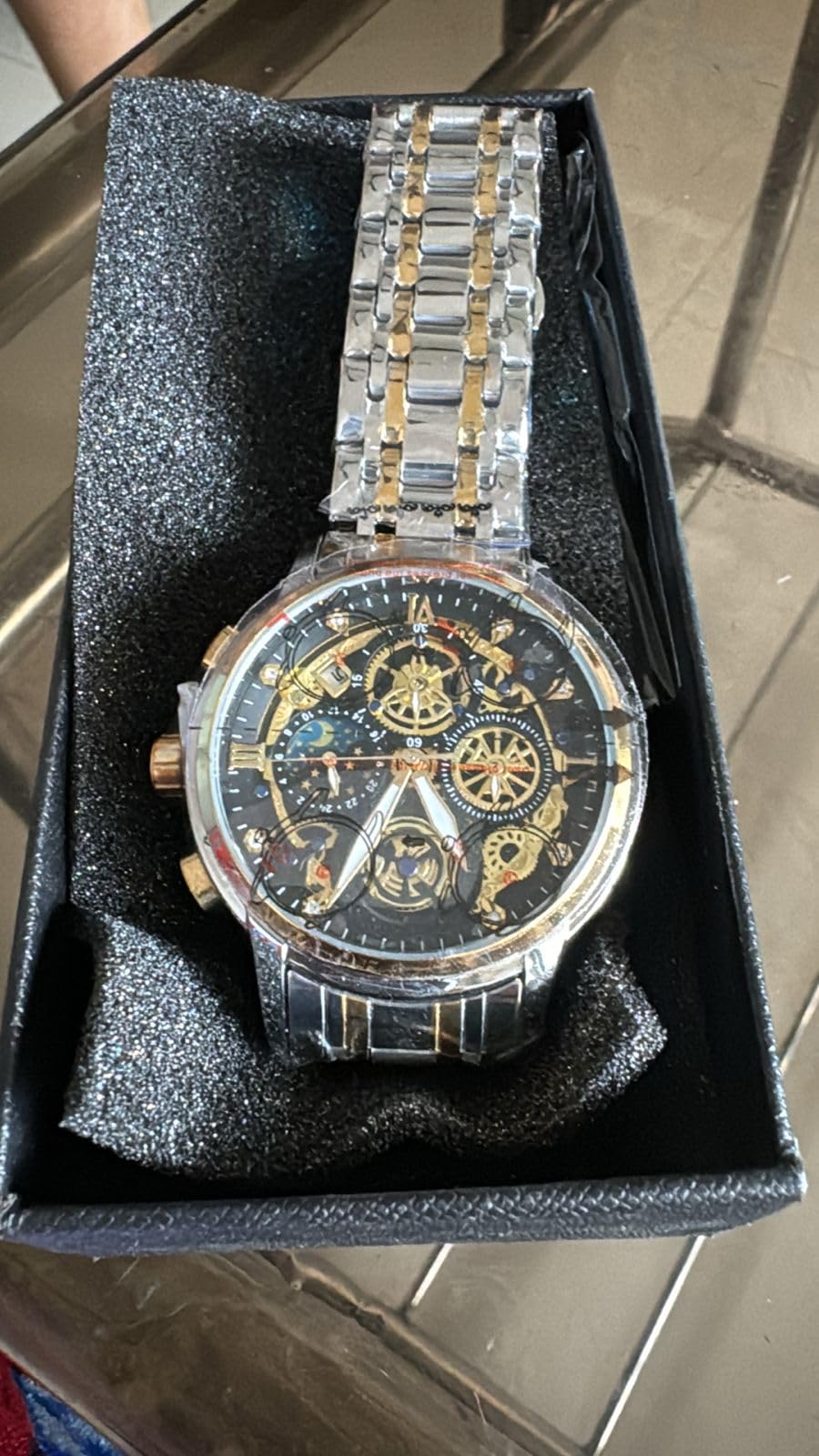 senstone Moon Phase Watch for Men Chronograph Dial Analog Quartz ...