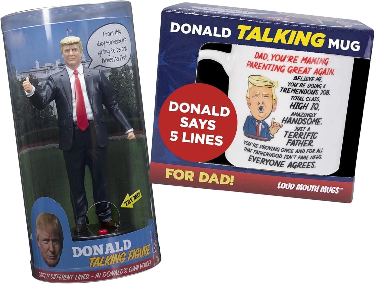 Amazon.com: 2 Pack Talking Trump Figure & Trump Mug for Dad - Statue ...