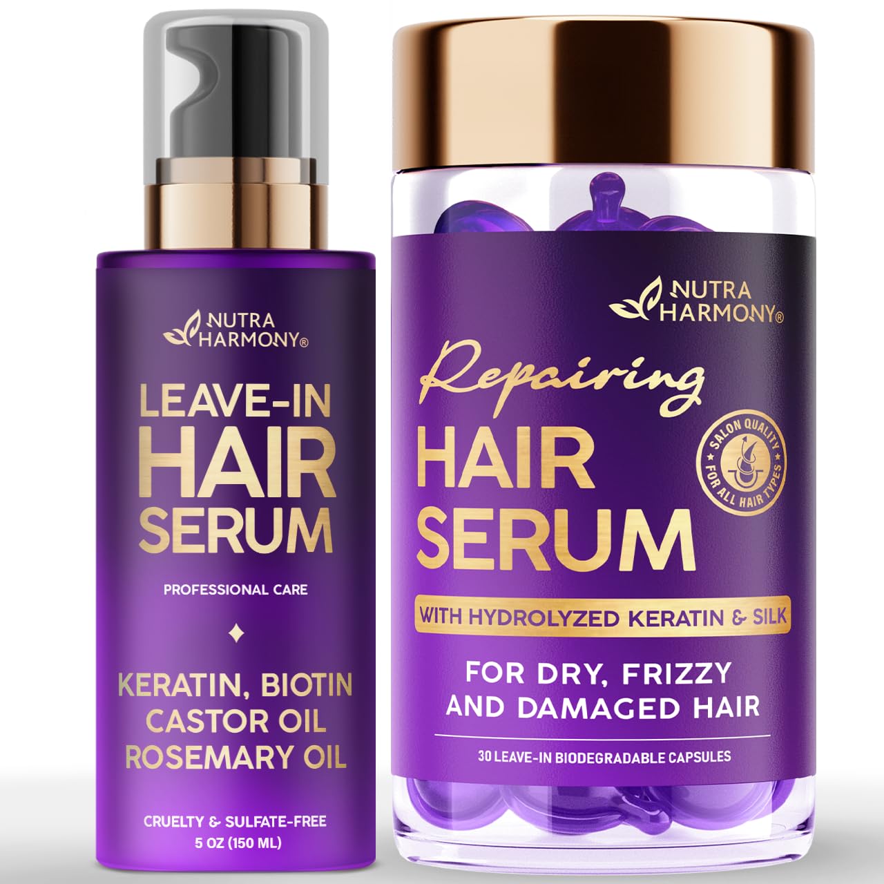 Amazon.com: NUTRAHARMONY Hydrating Hair Serum & Repairing Oil Capsules ...