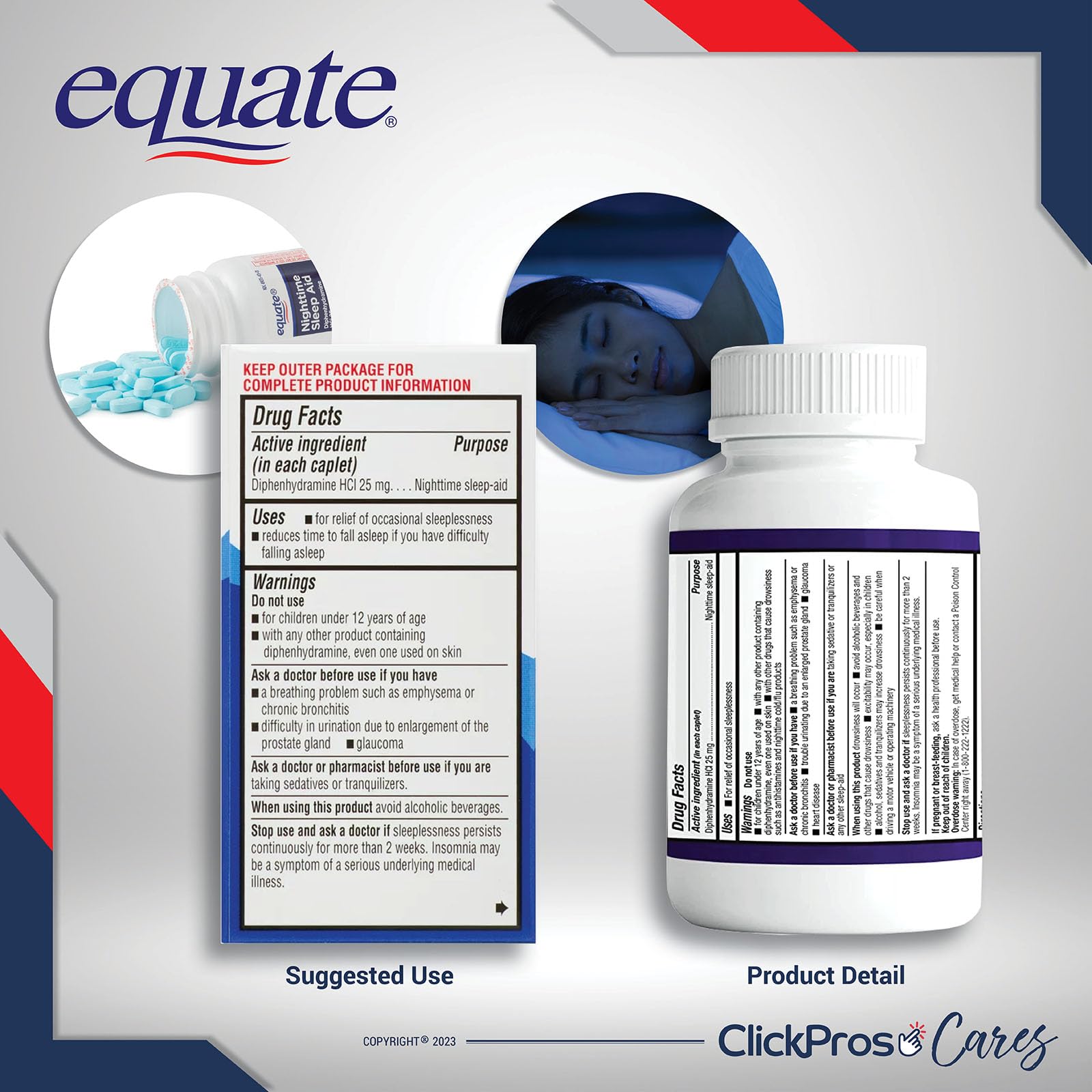 Snapklik.com : ClickPros Equate Nighttime Sleep Aid Diphenhydramine HCl ...