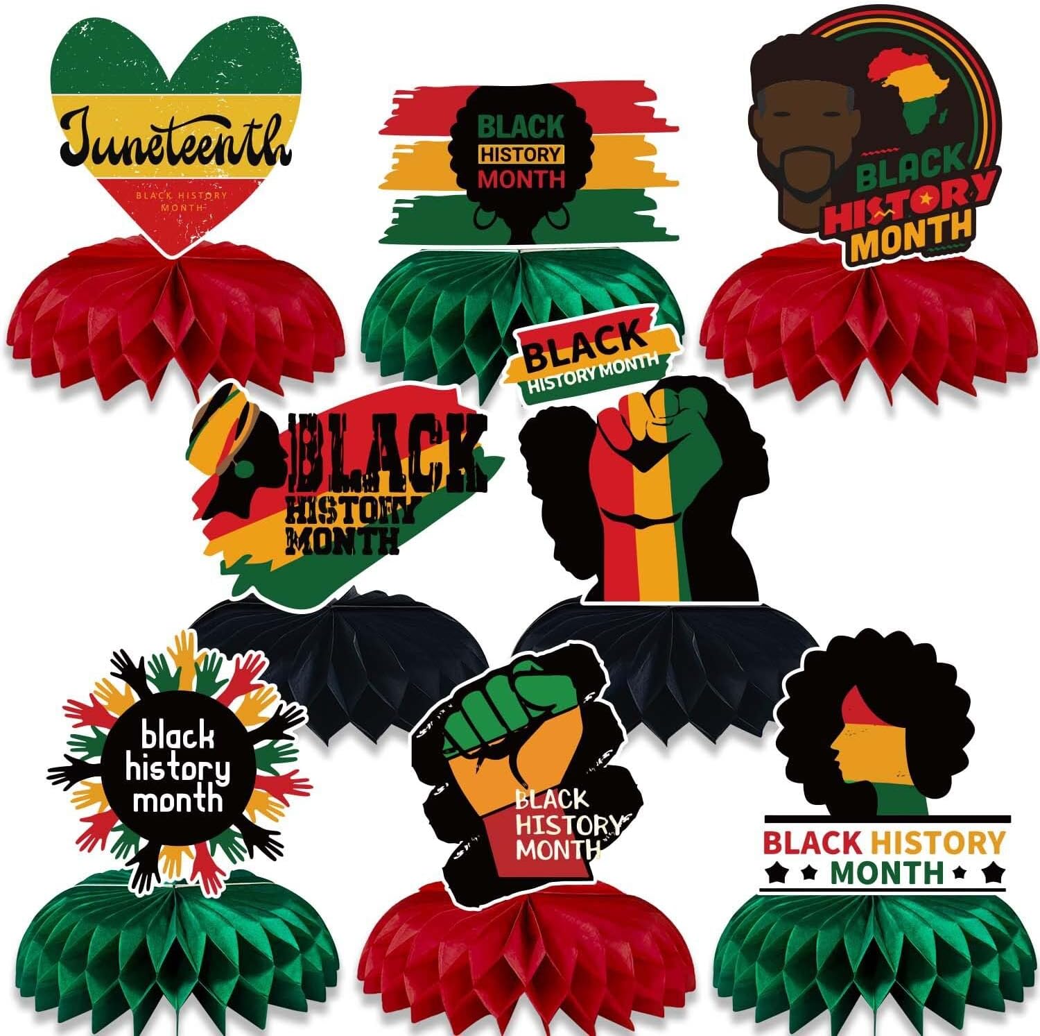 Amazon.com : 9 PCS Black History Month Theme Honeycomb Centerpieces ...