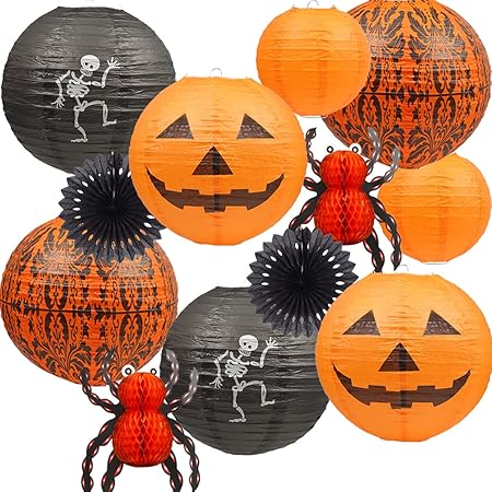 Amazon.com: UNIQOOO 12Pcs Halloween Decorations Paper Lanterns, Hanging ...