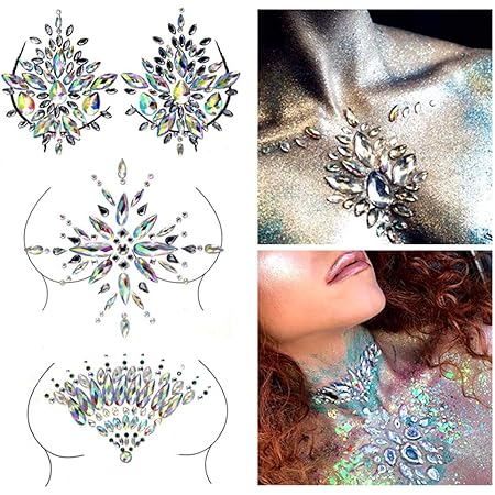 Amazon.com : COKOHAPPY 3 Sets of Body Jewels Rave Festival Rhinestone ...