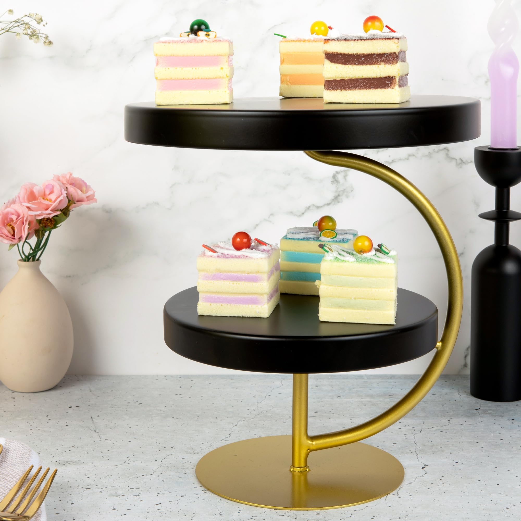 Amazon.com: Cake Stand - 2-Tier Metal Round Cake Stand Cupcake Stand ...