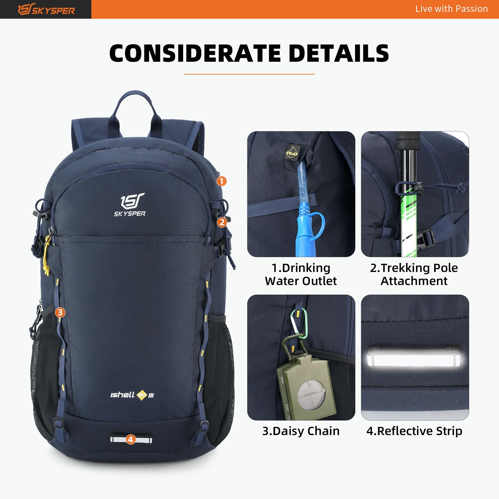 Snapklik.com : SKYSPER Hiking Backpack 30L Lightweight Packable Travel ...