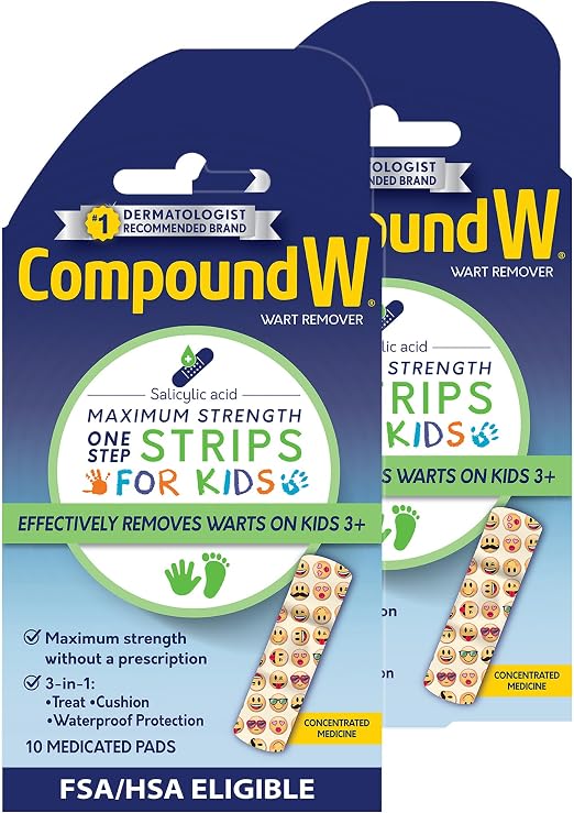 Compound W One Step Wart Remover Strips for Kids, 10 Medicated Strips ...