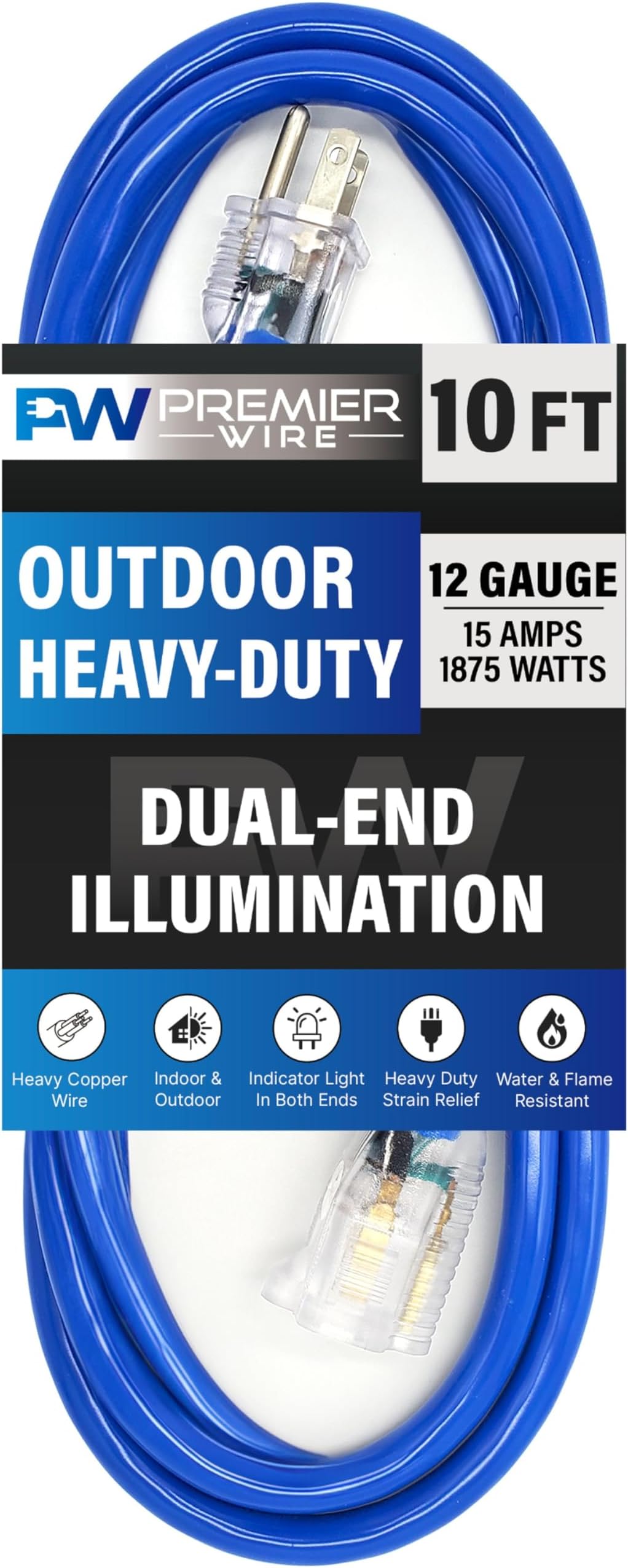 Amazon.com: 15 ft - 12 Gauge Heavy Duty Extension Cord - Lighted on ...