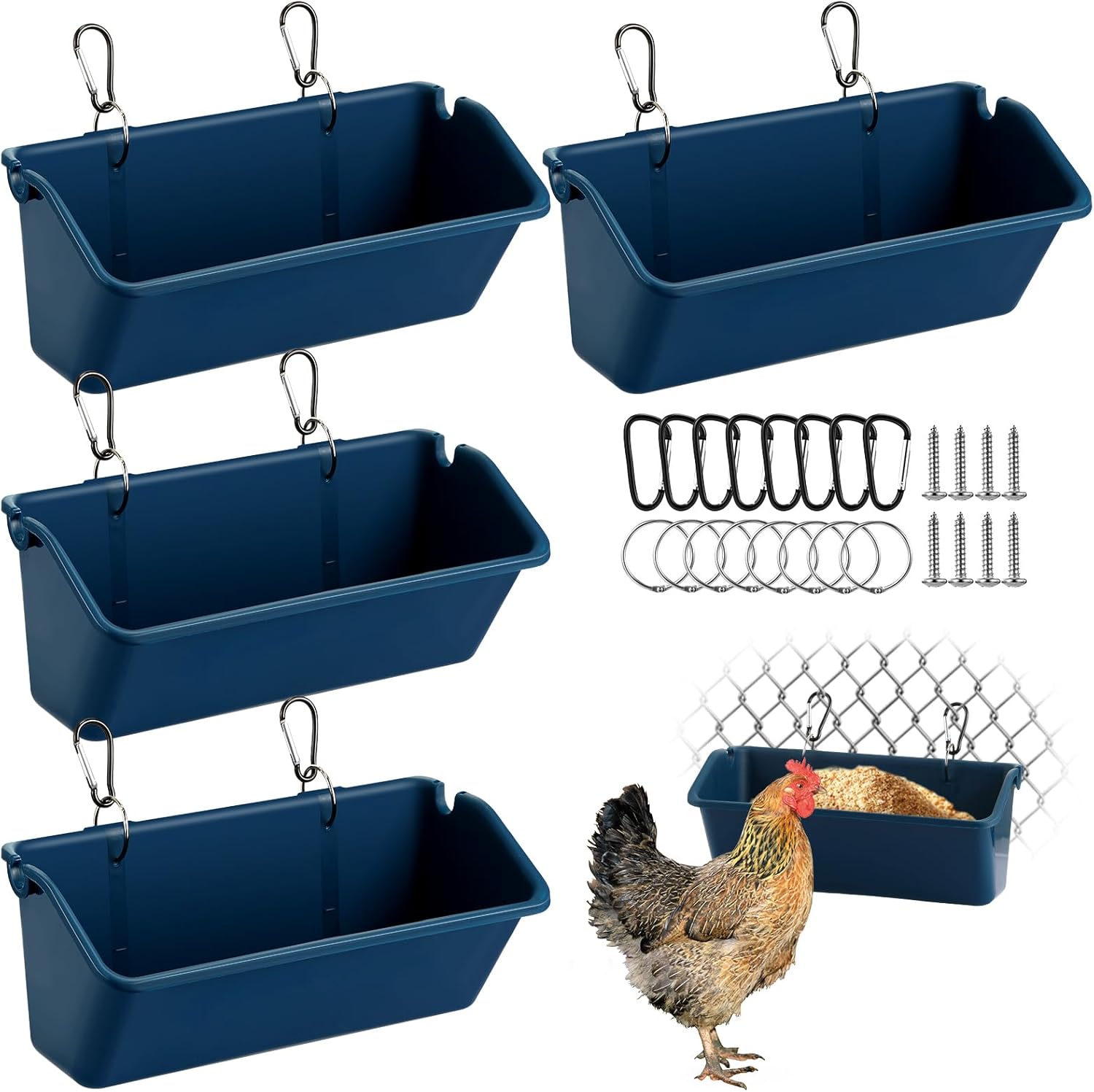 Amazon.com : Suclain 4 Pcs 5 Quart Hanging Chicken Feeder Feed Trough ...