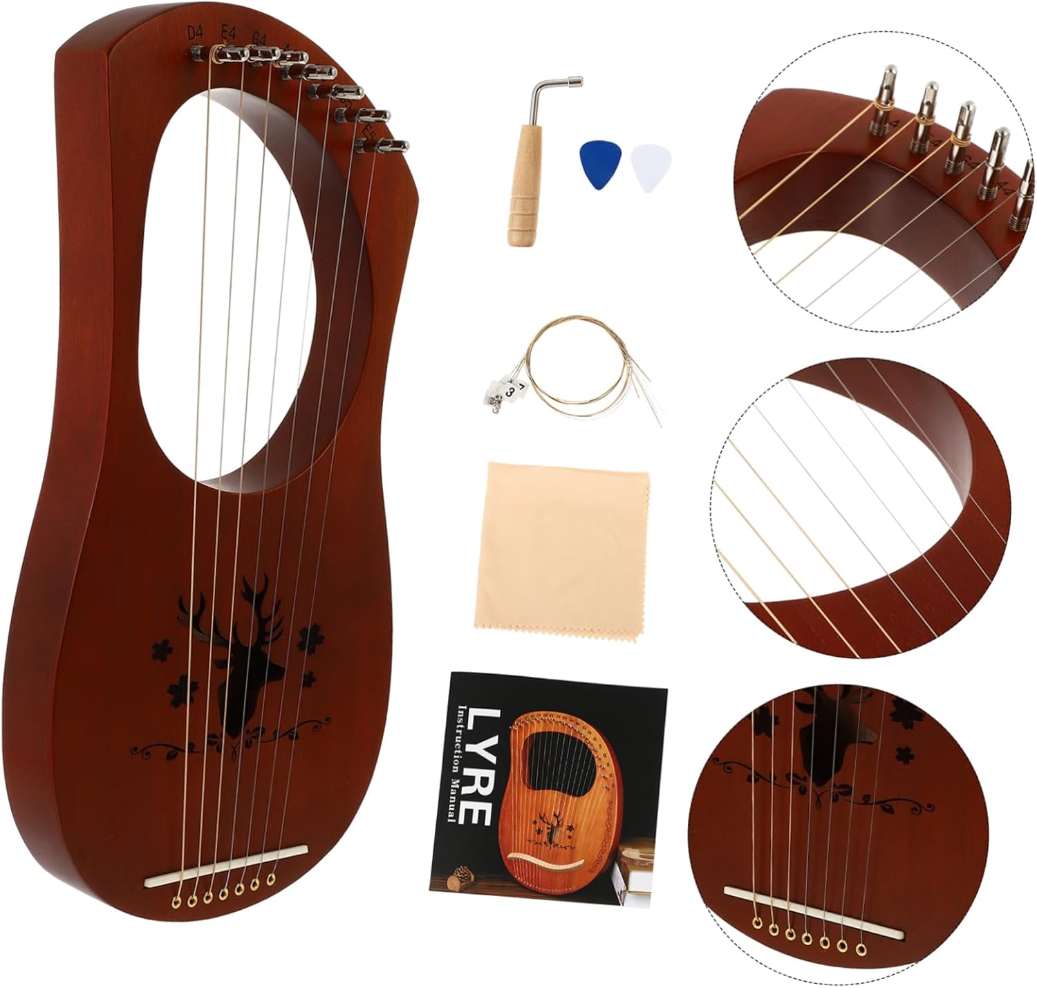 Totority 1 Set 7-note Lyre Harp with Tuning Wrench Lyre Instrument Wood ...