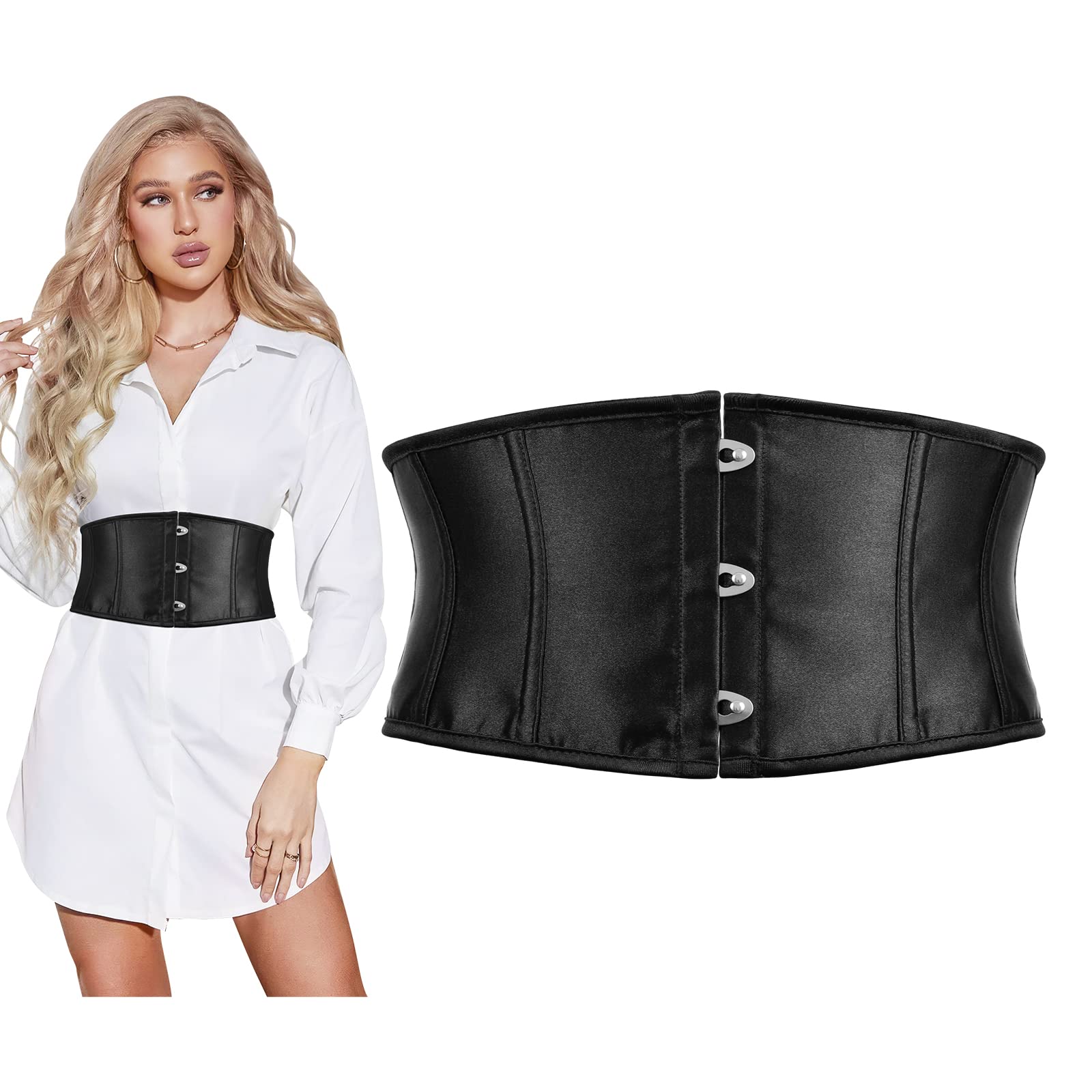SUOSDEY Jacquard Corset Belt for Women Underbust Boned Lace Up Bustier ...