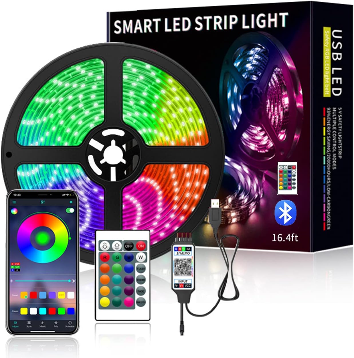 Amazon.com: YRRNAE Bluetooth RGB LED Strip Light, DC 5V USB Light Tape ...