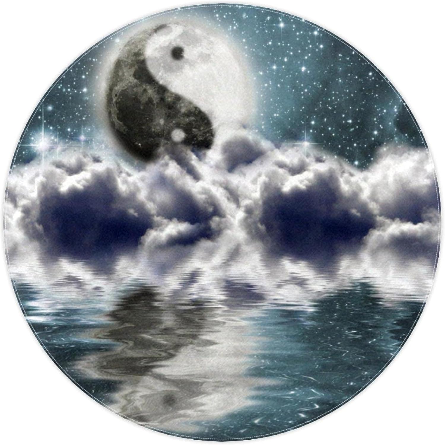 Amazon.com: Yin and Yang Moon Clouds Round Area Rug Non-Slip Floor Mats ...