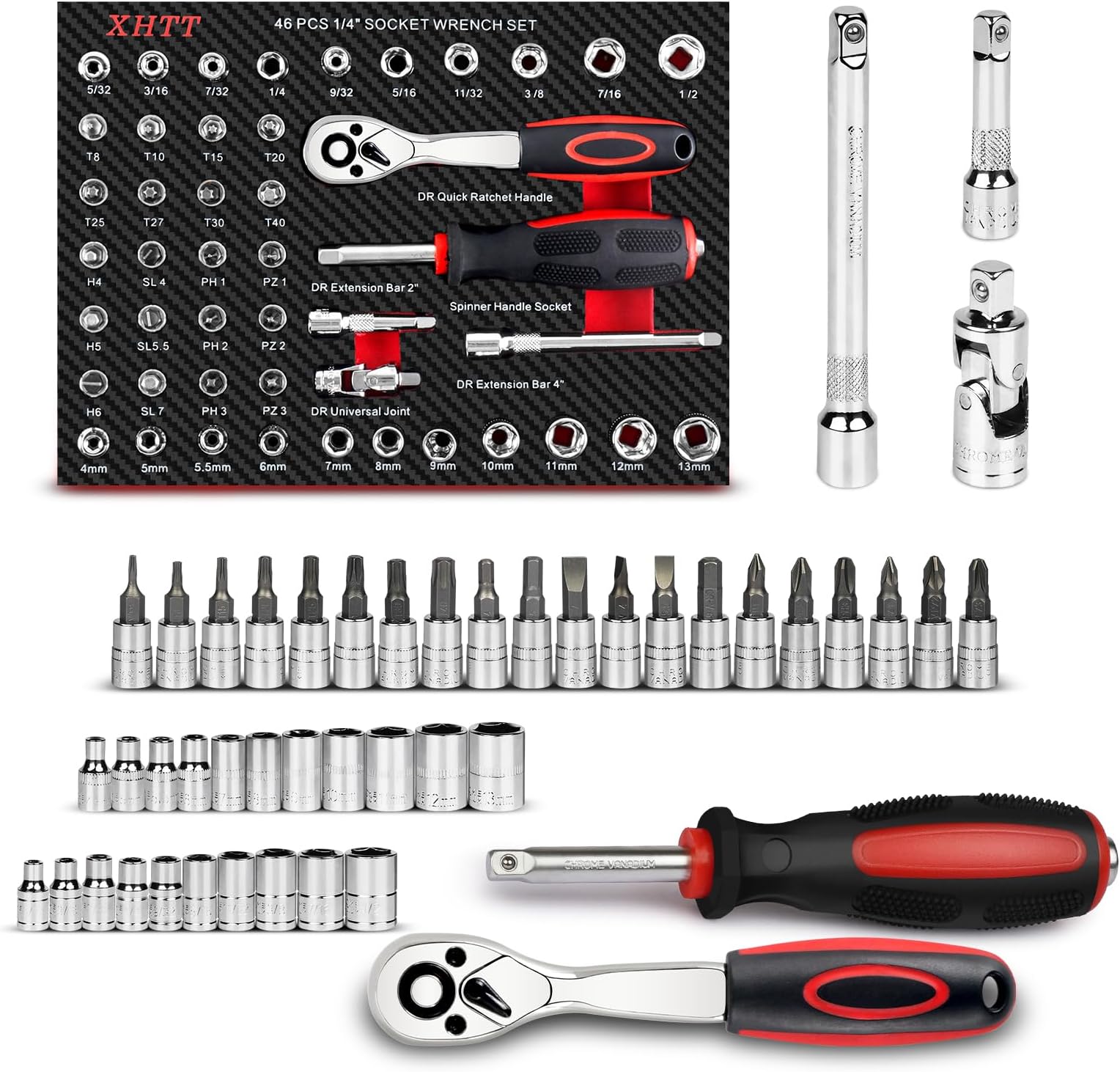 Amazon.com: 1/4"Drive Socket Set 46 Pcs,Metric And SAE Mechanics Tools ...