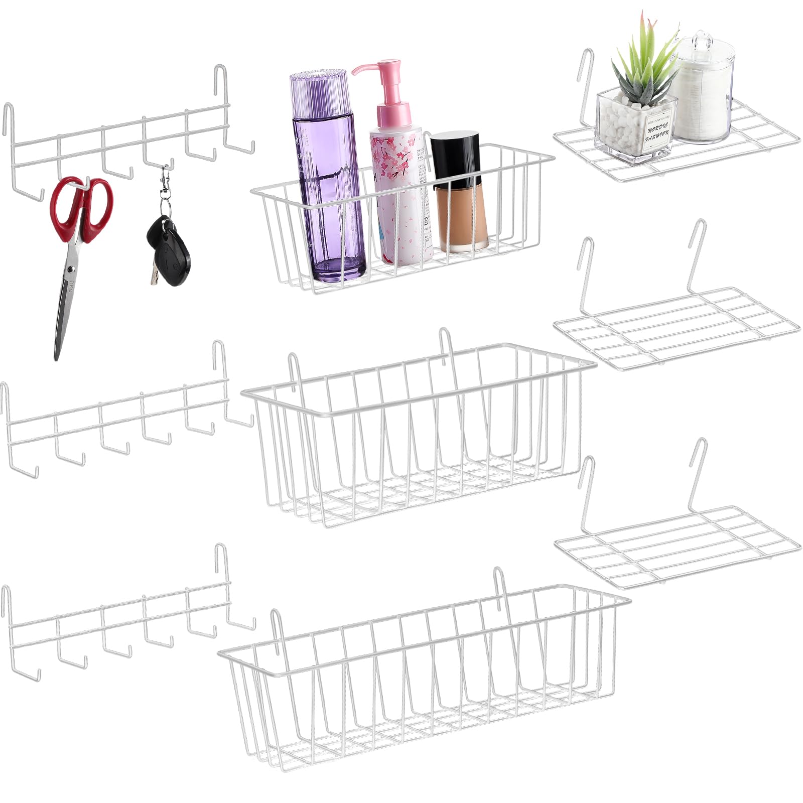 Fumete 9 Pcs Hanging Wire Basket Grid Wall Accessories Hanging Shelf ...
