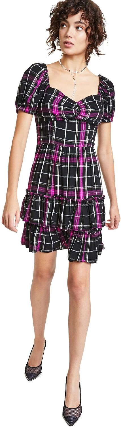 Bar III Women Puff-Sleeve Plaid Mini Dress (Small, Paris Plaid) at ...