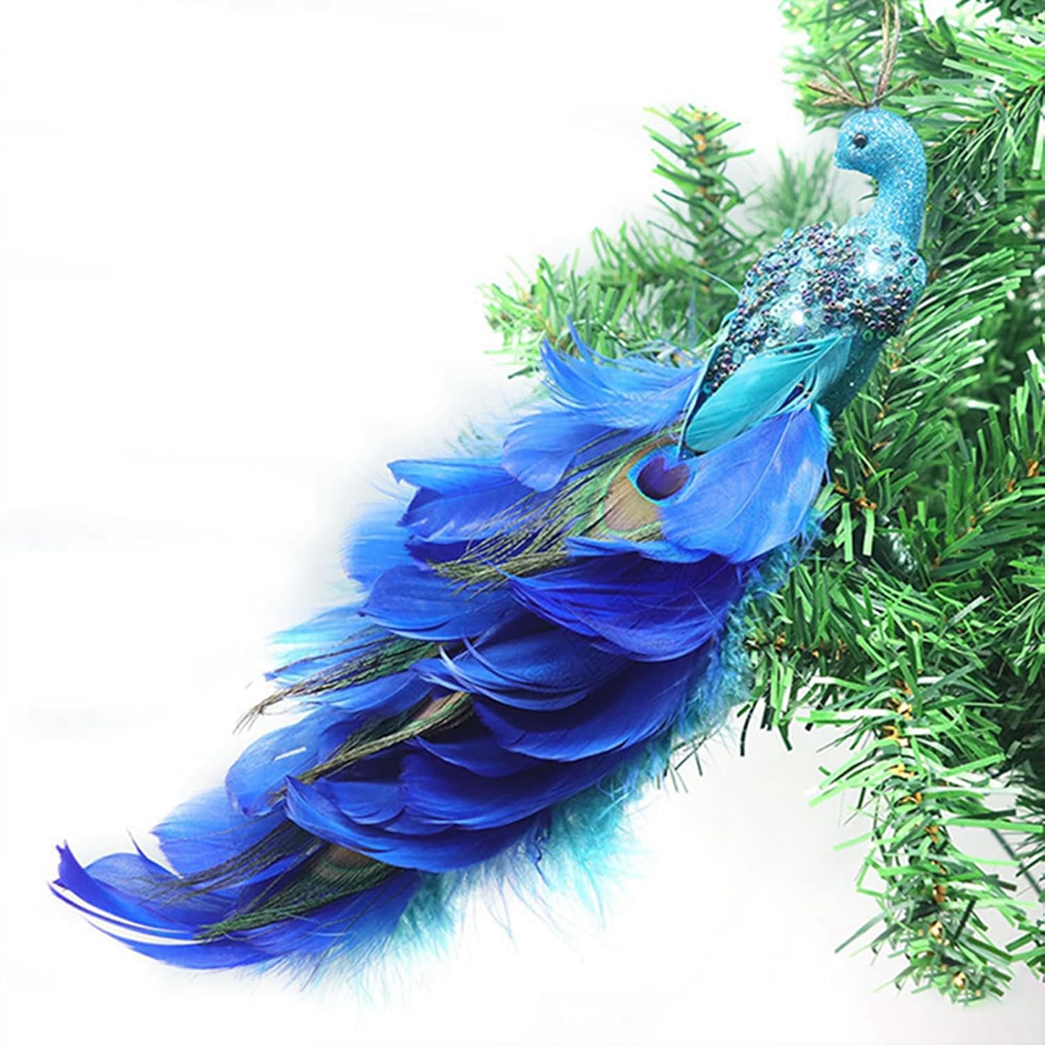 Amazon.com: Faux Peacock Ornaments Glitter Blue Peacock Ornaments ...