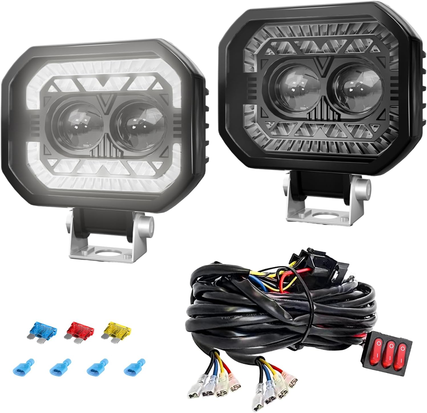 Amazon.com: Litampo 2 Pack 4 Inch Square LED Pods, 80W 12000LM High Low ...