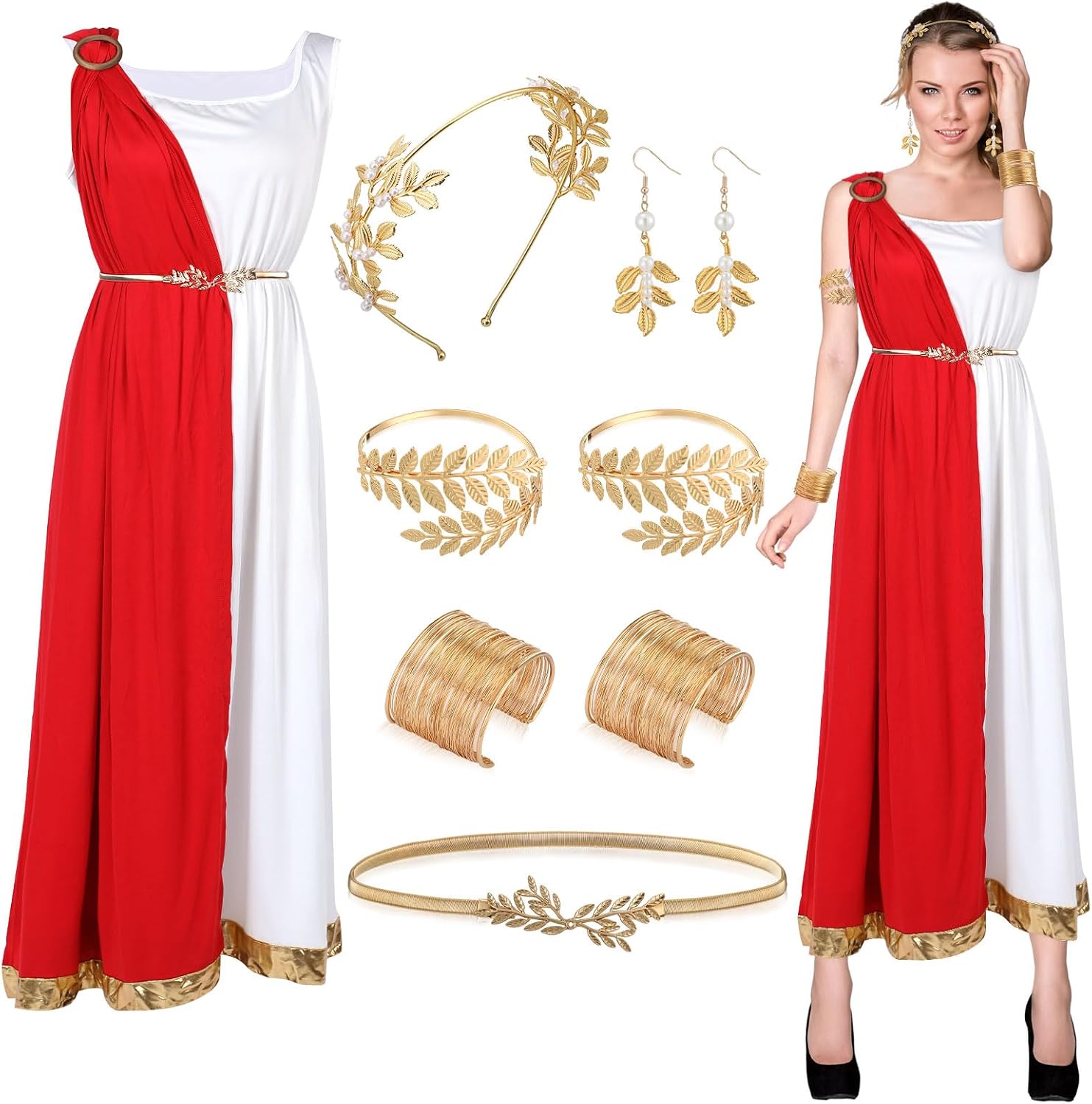 Amazon.com: Jiuguva 8 Pcs Halloween Roman Empress Costume Set ...