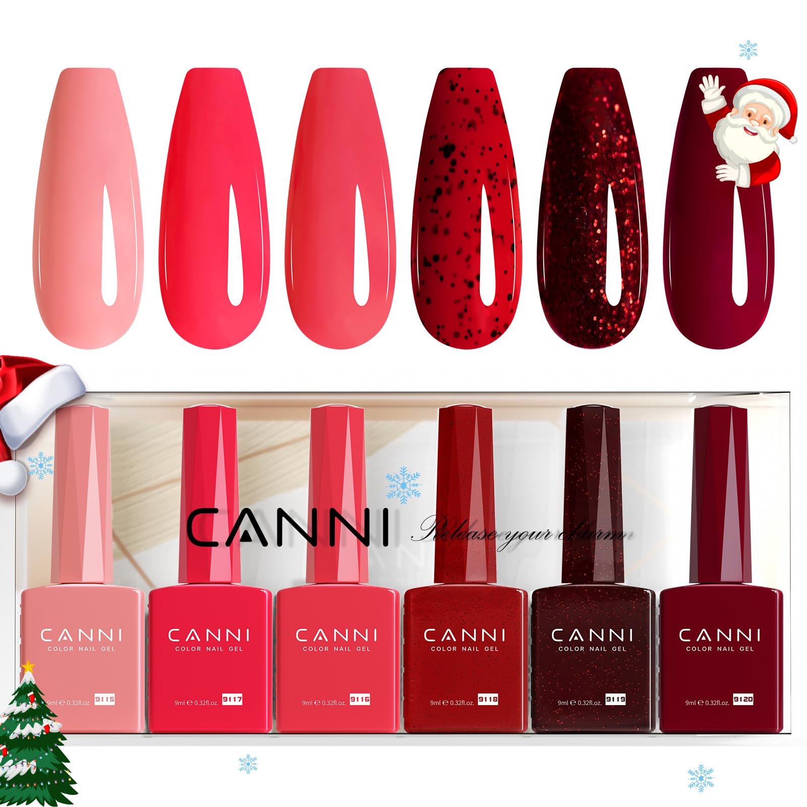 Amazon.com: CANNI 6 Colors 9 ML Hema-Free Glitter Red Gel Nail Polish ...