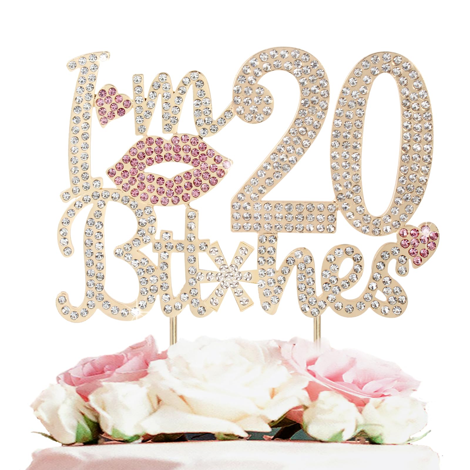 Amazon.com: LASKYER I'm 20th Birthday Funny Gold & Pink Rhinestone Cake ...