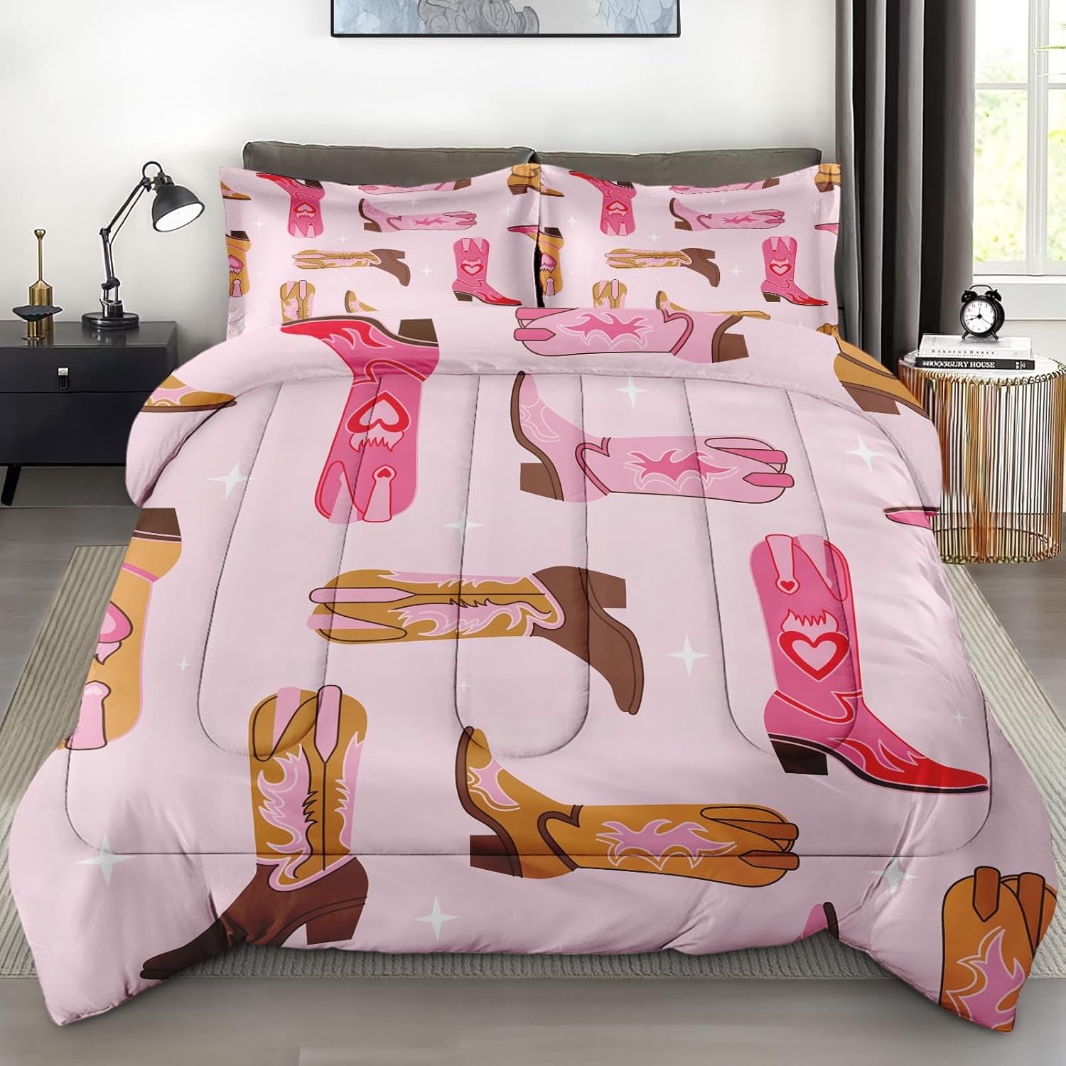 Amazon.com: Pamnest Comforter Set Twin Size, Retro Cowgirl Western Soft ...