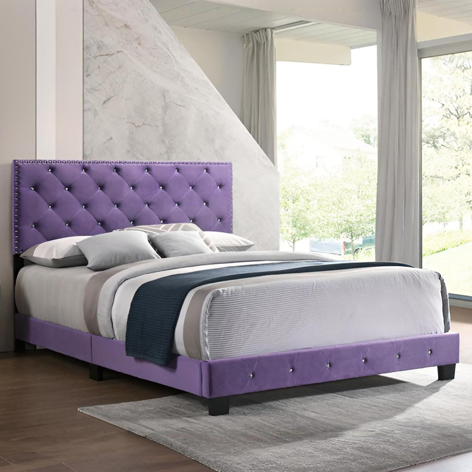 Amazon.com: MWrouqfur Purple Bed Frame Full Size, Velvet Bedframe with ...