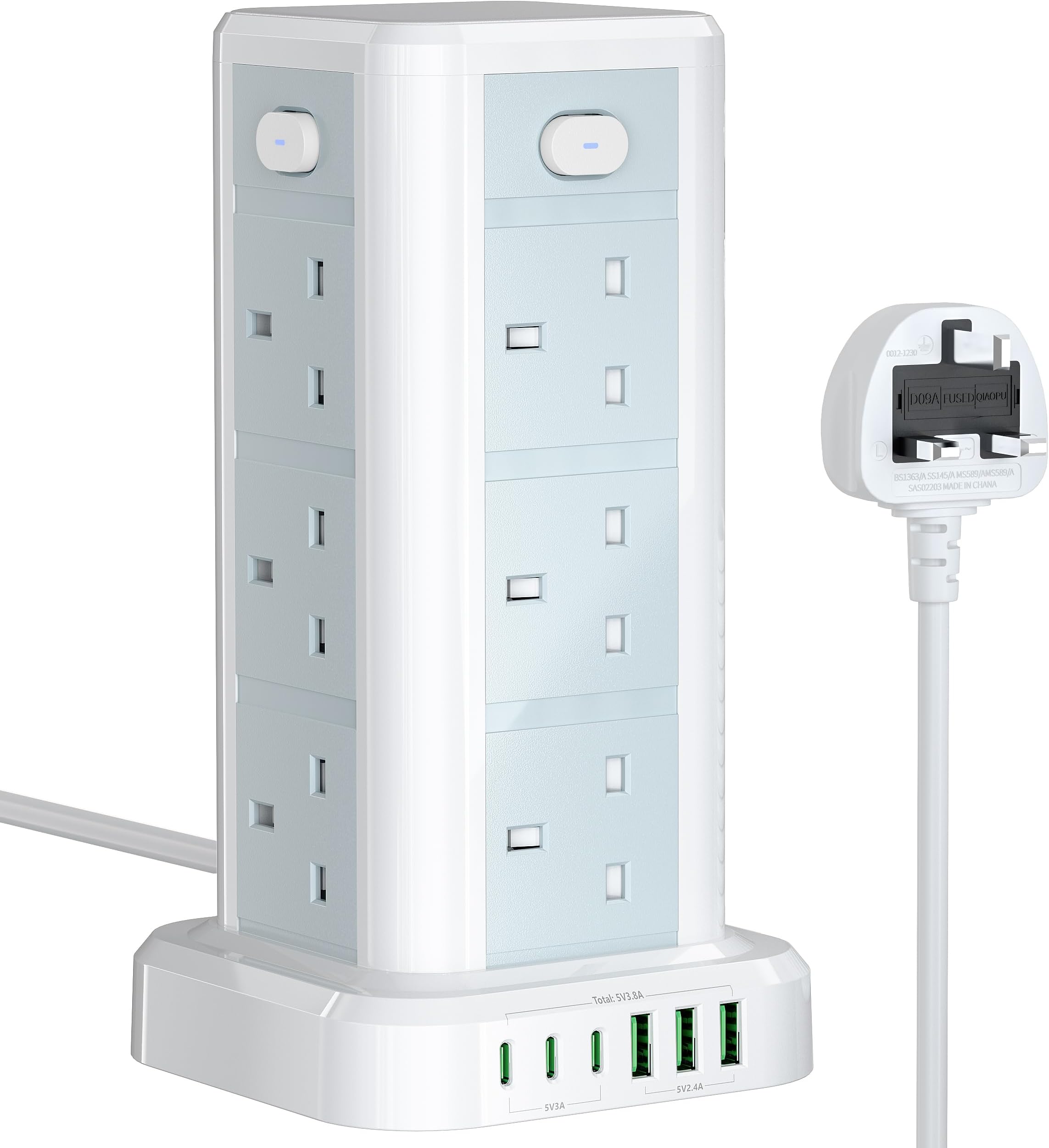 pro elec 2810 10 Gang Extension Tower with 2m Cable , white: Amazon.co ...