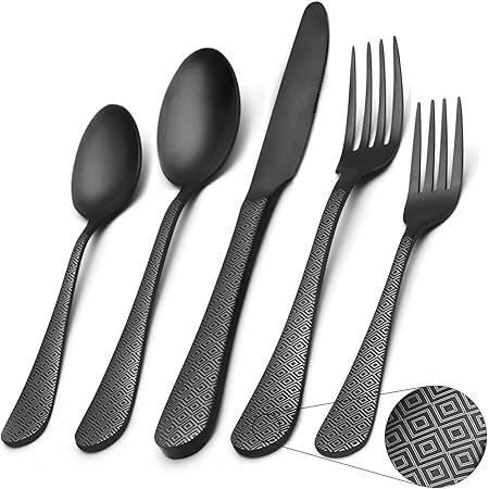 Amazon.com | Matte Black Silverware Set, 20-Piece Stainless Steel ...