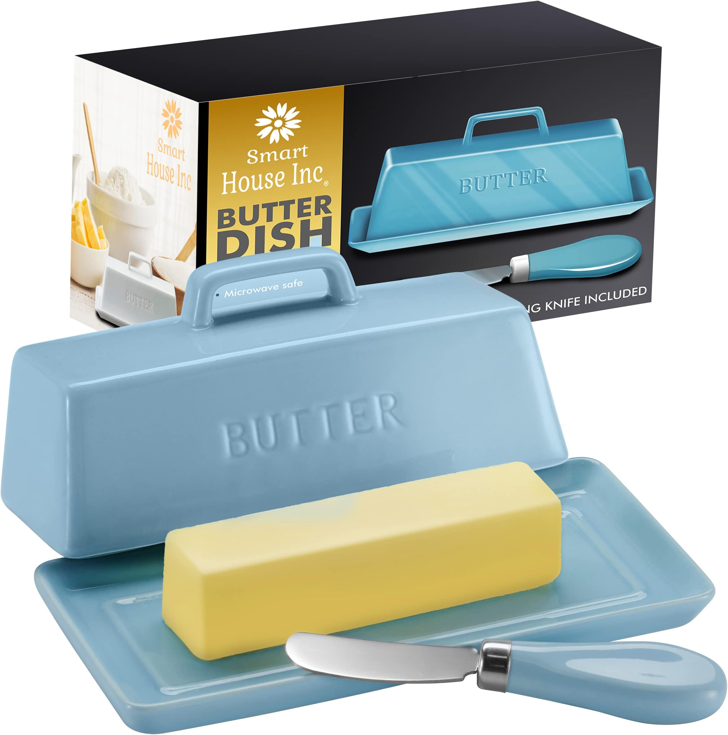Amazon.com | Ceramic Butter Dish Set with Lid and Knife -Turquoise ...