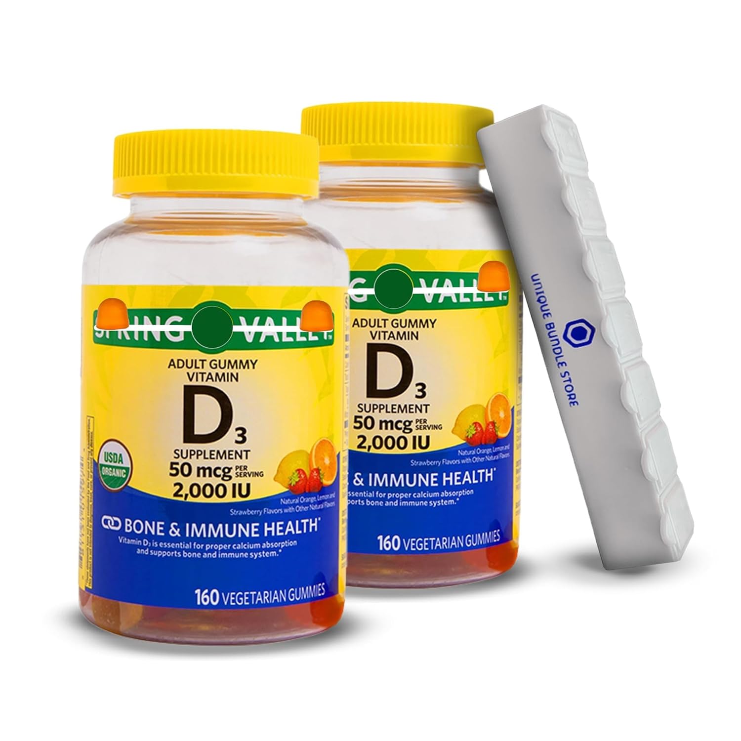 Spring Valley Vitamin D3 Gummies Orgânicos de 2000iu com Organizador de ...