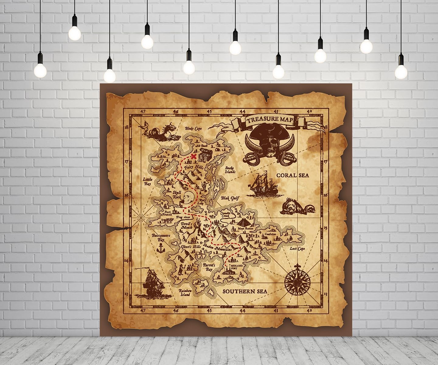 Amazon.com : 5x5ft Pirate Treasure Map Backdrop Retro Old Maps Skull ...