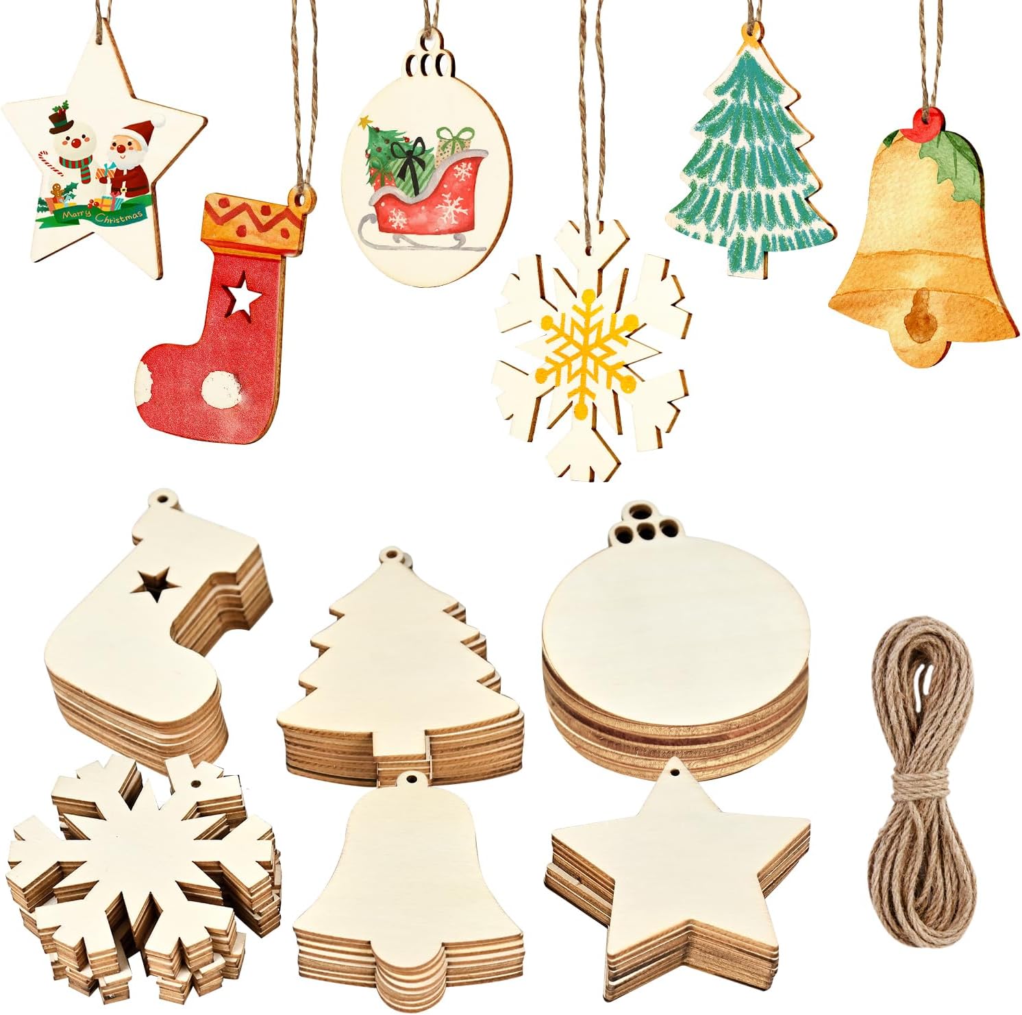 Fuyuleyo 60Pcs Wooden Baubles Christmas Decorations, Natural Christmas ...