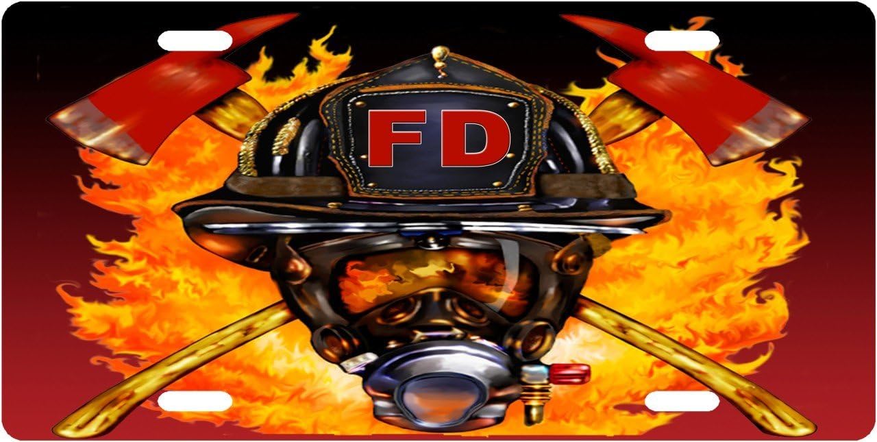 Amazon.com: Firefighter Mask Flames Custom License Plate Novelty Tag ...
