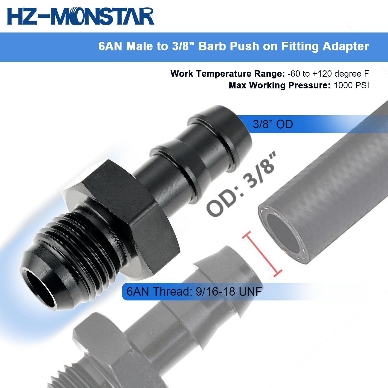 Snapklik.com : HZ-MONSTAR 6AN Male Flare To 3/8 Hose Barb Straight ...