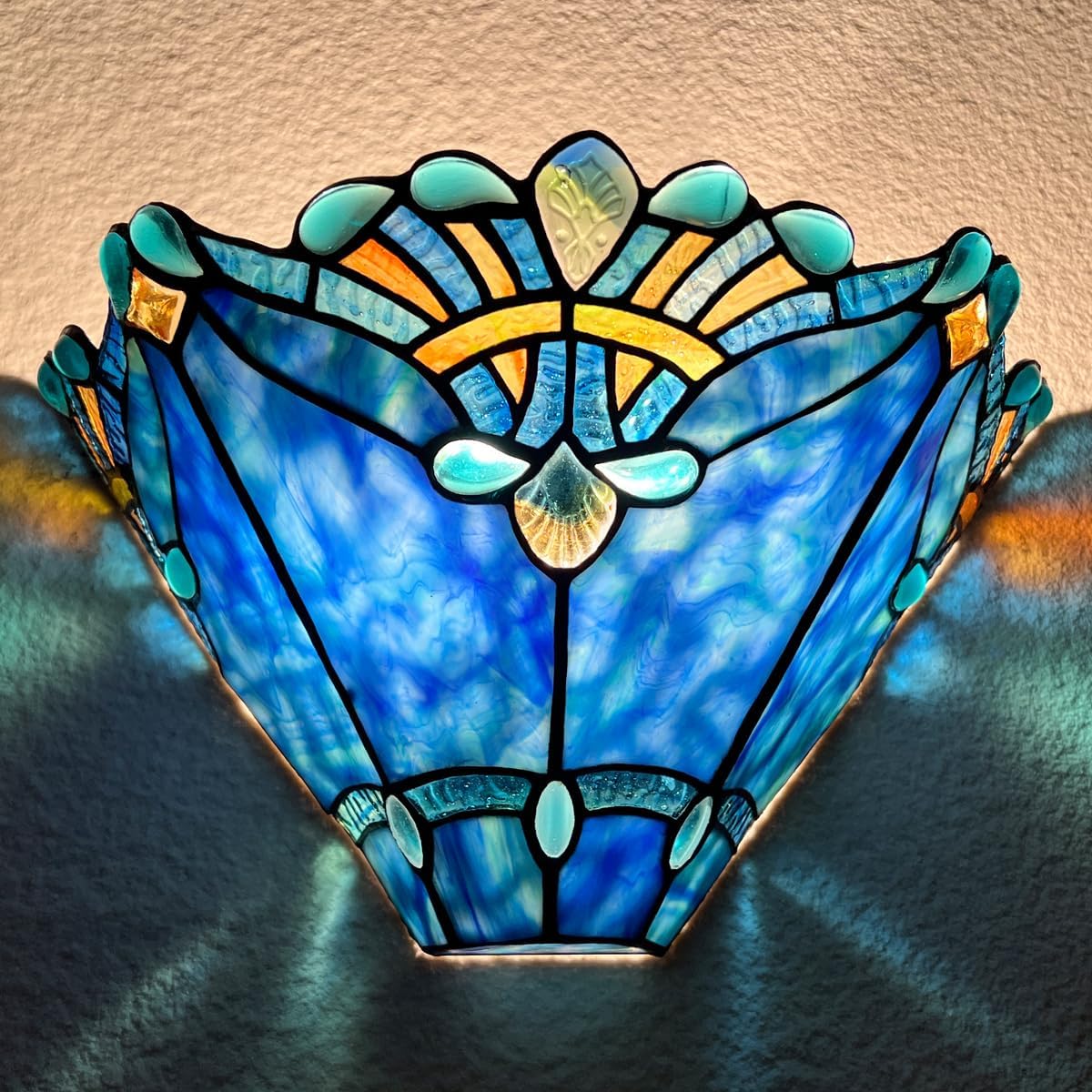 COTOSS Tiffany Wall Sconce Lighting Fixtures,Blue Stained Glass Wall ...