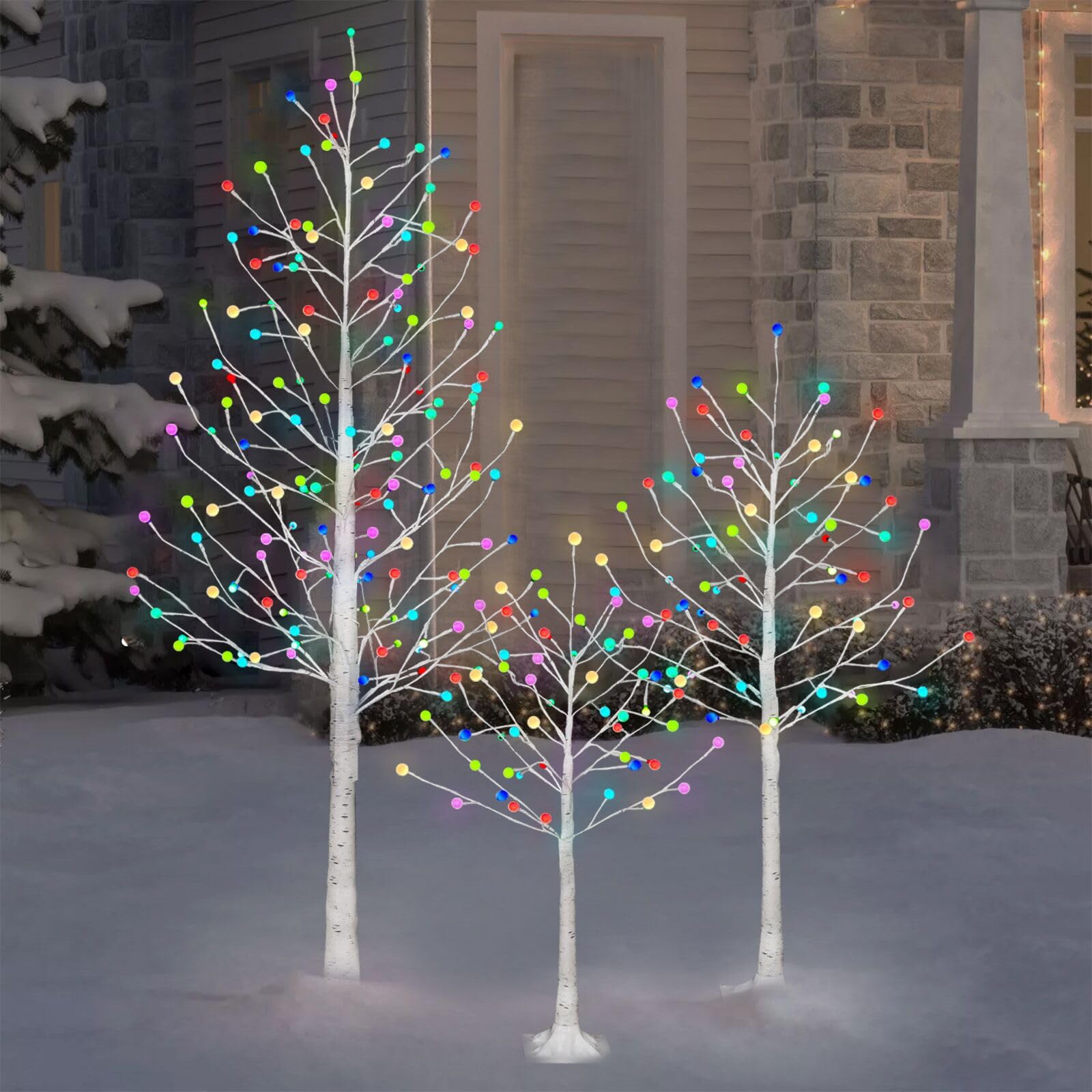 Snapklik.com : Set Of 3 Pre-Lit Birch Tree, 4FT 5FT And 6FT Lighted ...