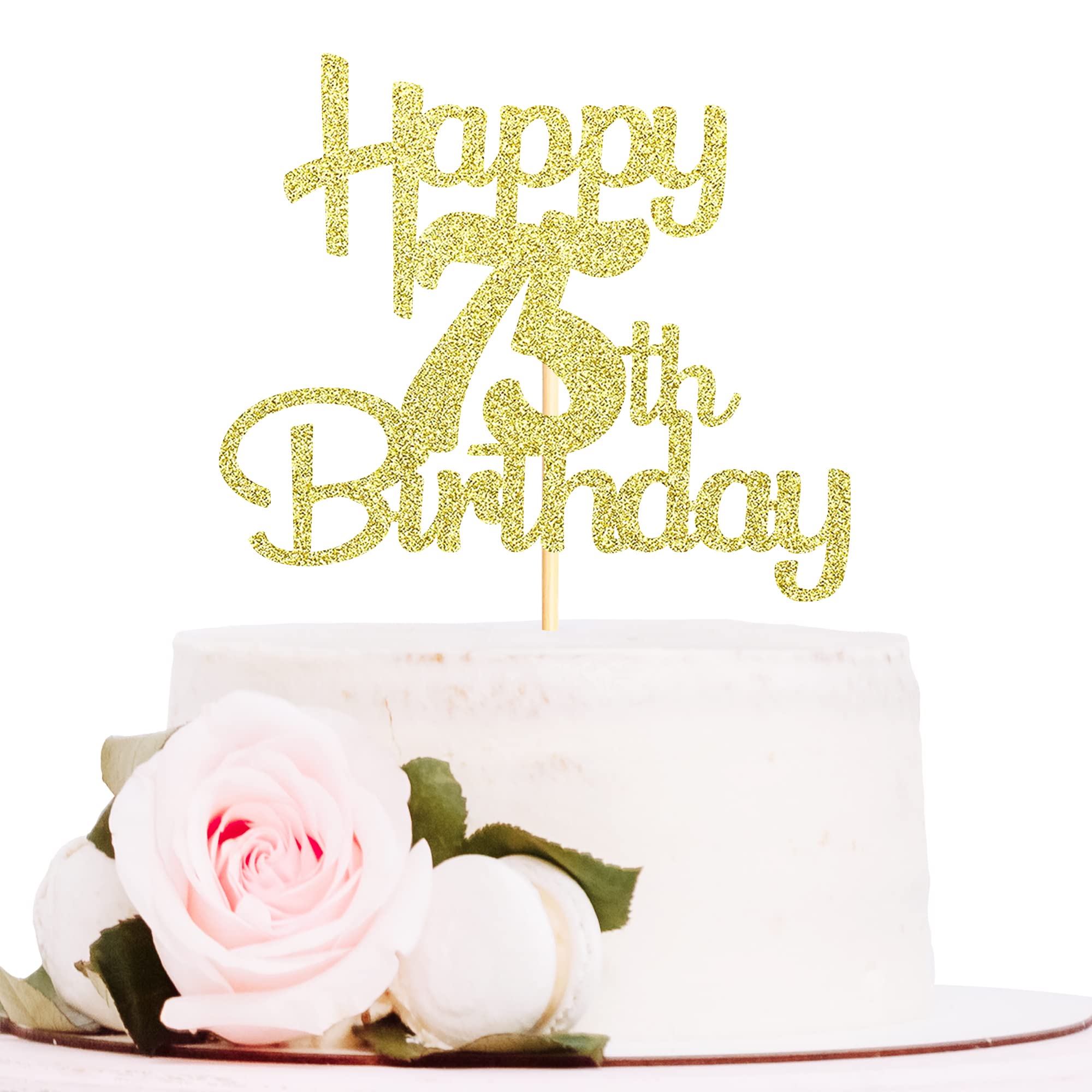 Amazon.com: Sotpot Happy 75th Birthday Cake Topper Gold Glitter 75th ...