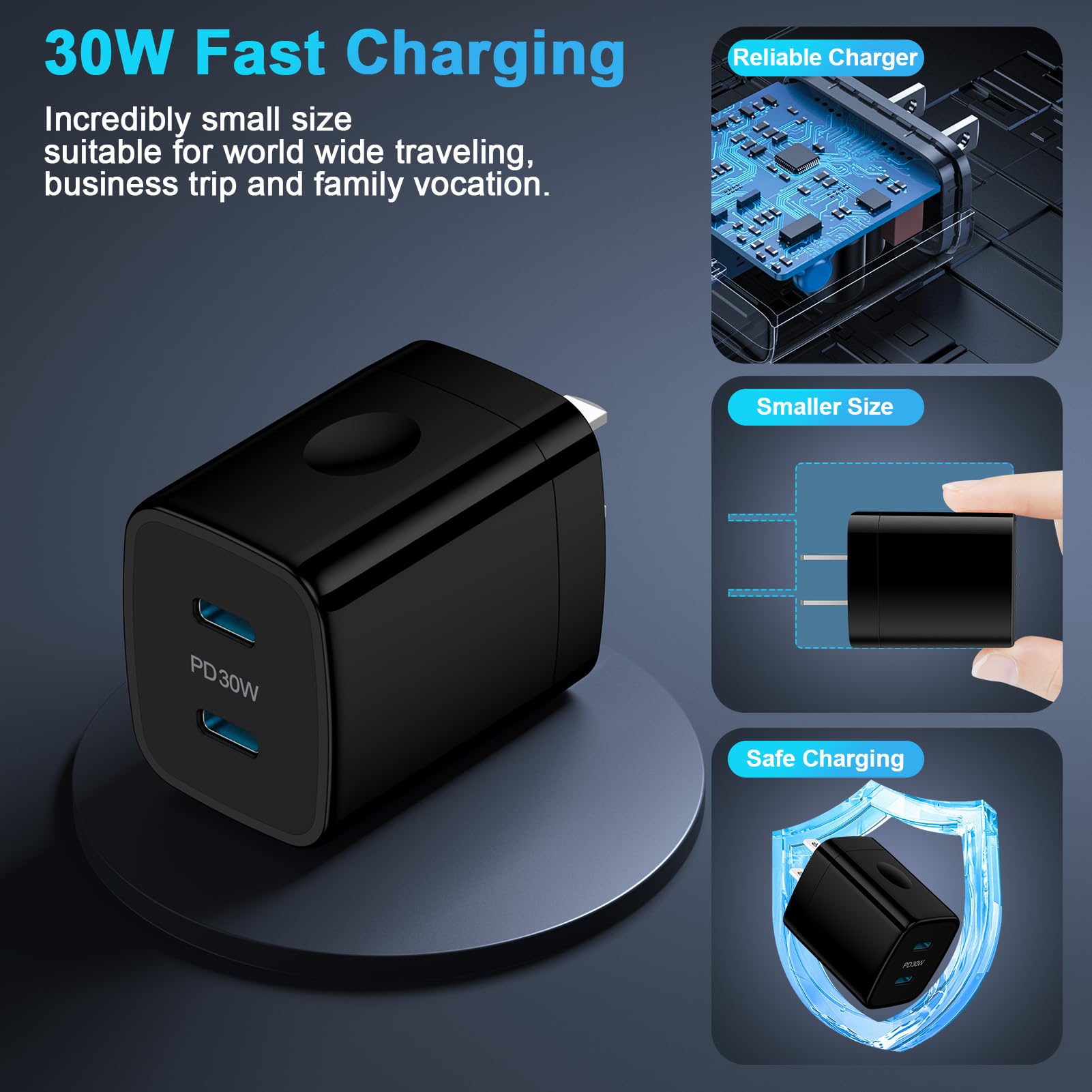 Snapklik.com : Fast Charger Adapter 30W Dual Port Type C Plug Android ...